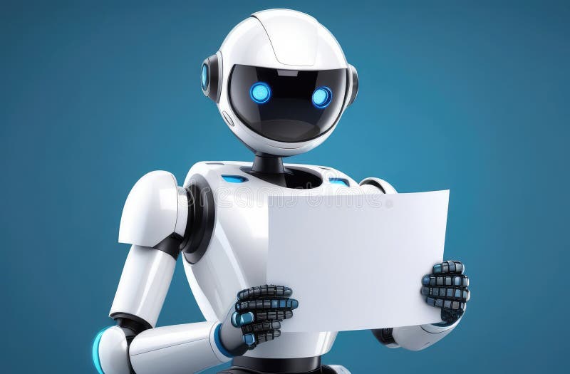 Android Holding Paper Sheet - Futuristic Human-like Robot Assisting ...