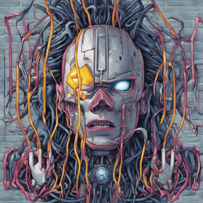 Android. Humanoid. Cyborg. Robot. Cords. Cables. Wires. Artificial ...