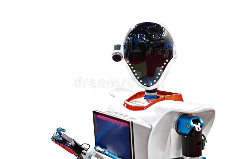 Android Robot Makes Selfie Isolated White Stock Photo - Image of ...