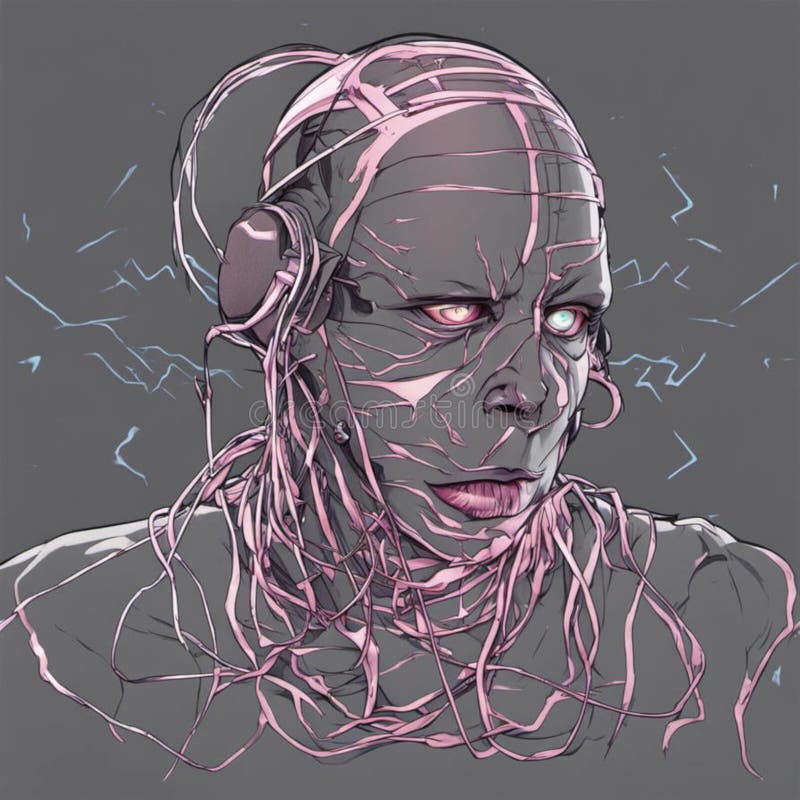 Android. Humanoid. Cyborg. Robot. Cords. Cables. Wires. Artificial ...