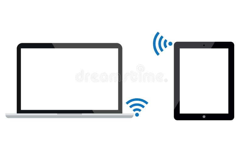 Android Ipad Tablet is Connected with Laptop by Wi-Fi Stock Vector ...