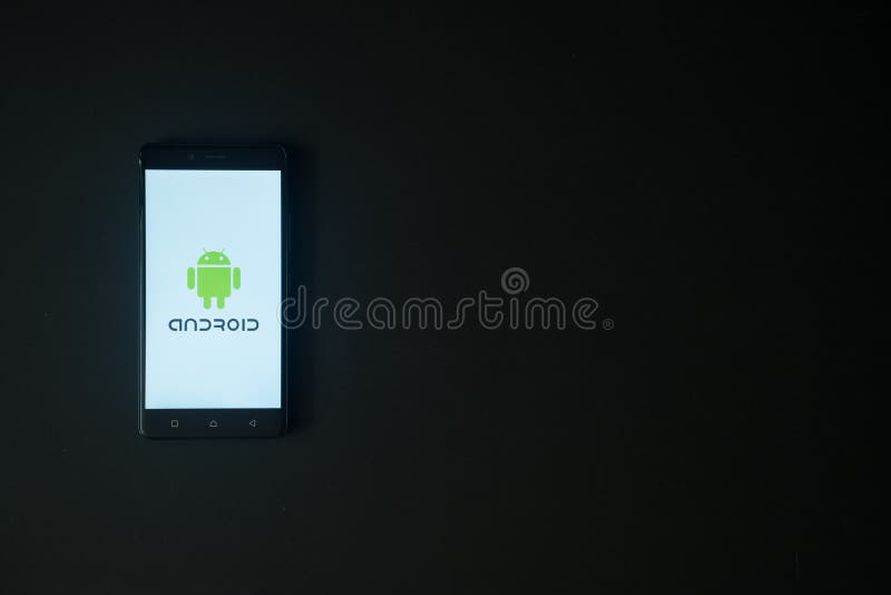 Android Logo on Smartphone Screen on Black Background. Editorial Stock ...