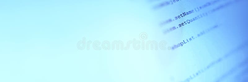 Android Mobile Development. Application Source Code on Notebook Blue Screen Background. Software ...