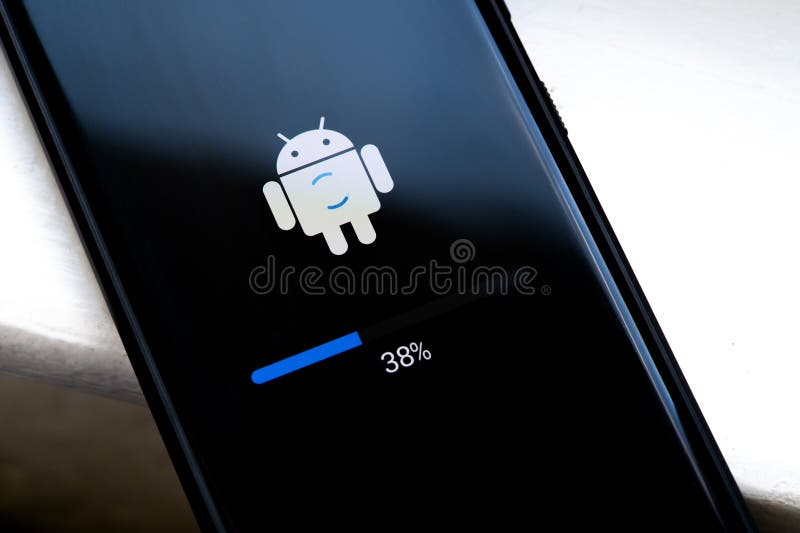 Android Phone Update Installing, in Progress, Loading Screen, Smartphone Display Closeup ...