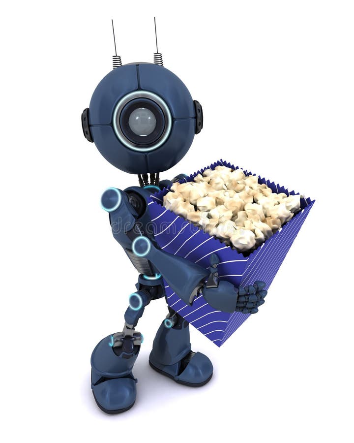 Robot with Popcorn and Soda with Directors Chair Stock Illustration ...