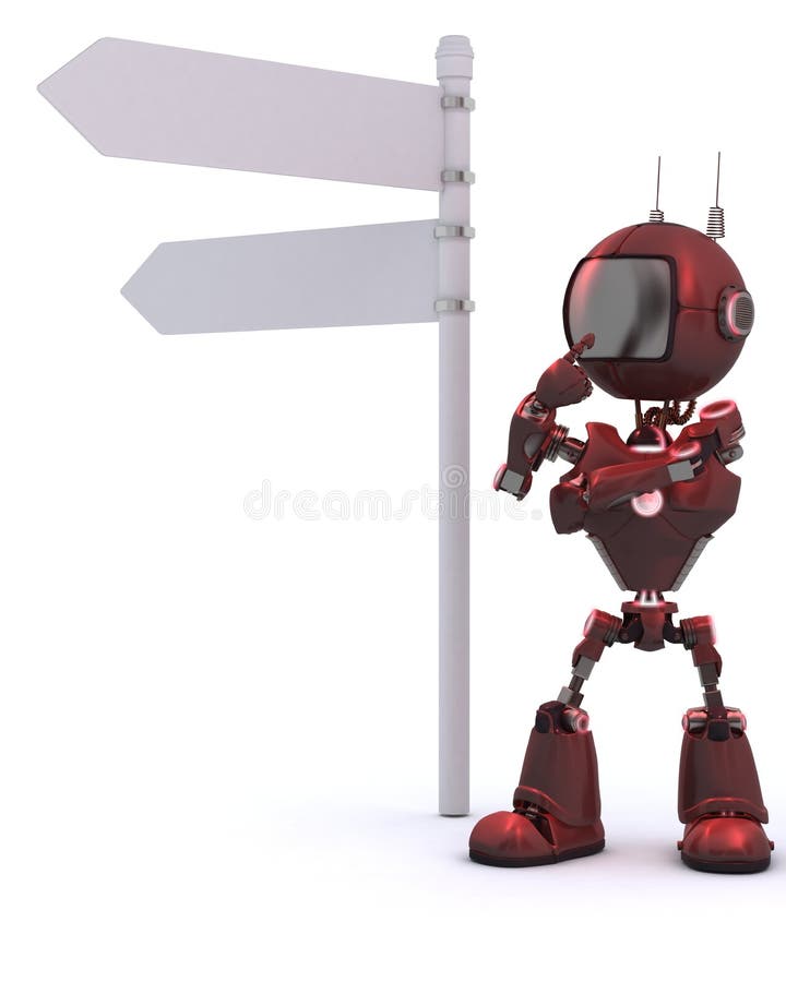 Robot at a signpost stock illustration. Illustration of futuristic ...