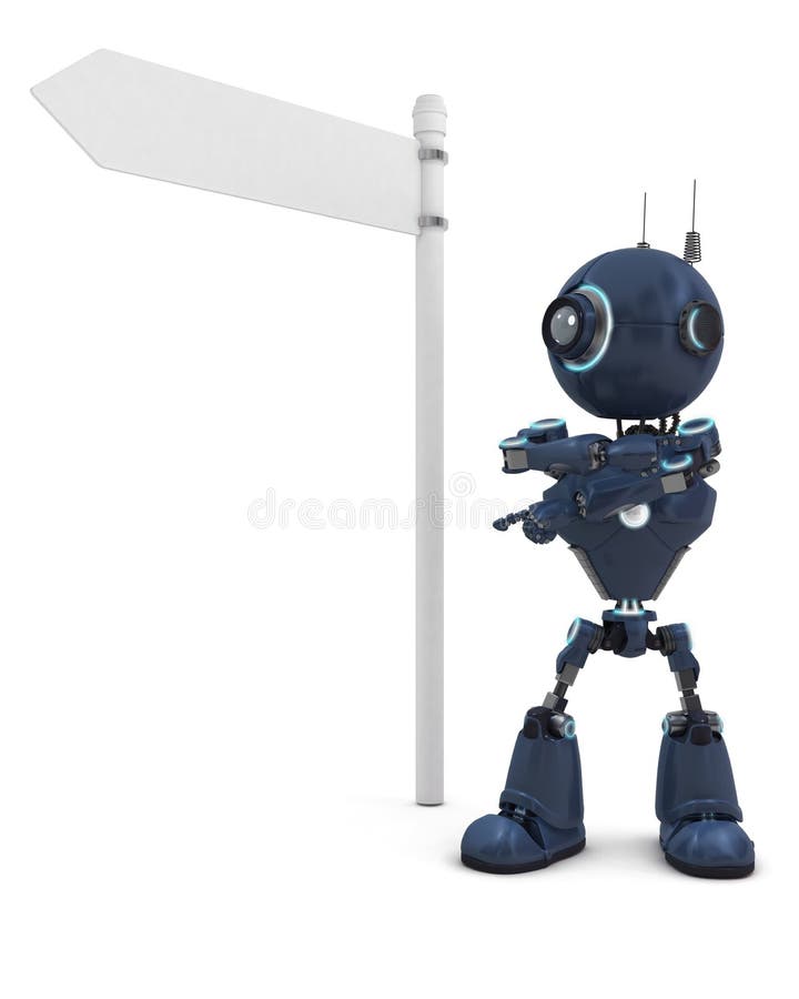 Robot at a signpost stock illustration. Illustration of futuristic ...
