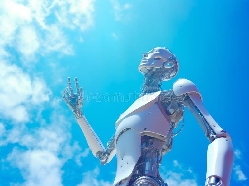 Android Robot Against Blue Sunny Sky. Generative AI Stock Illustration ...