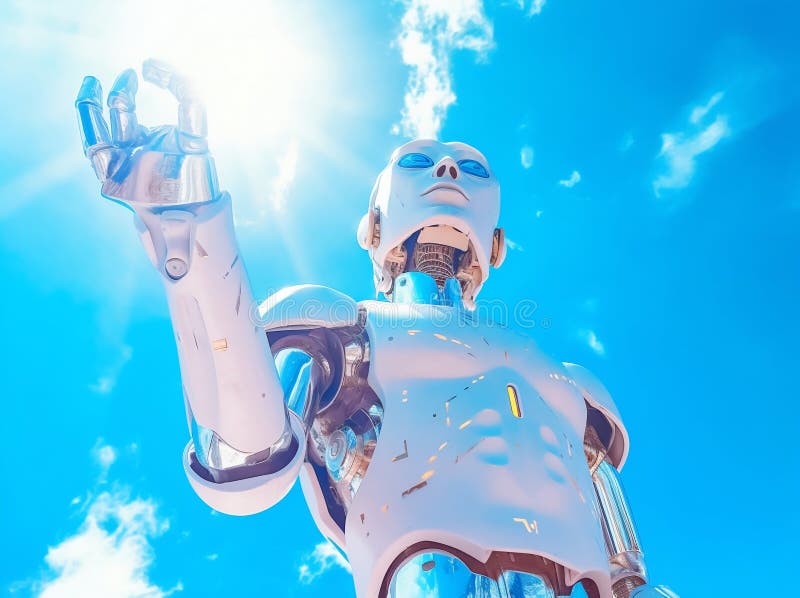 Android Robot Against Blue Sunny Sky. Generative AI Stock Illustration ...