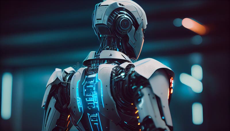 AI Generated Android Robot in Neon Light Stock Illustration ...