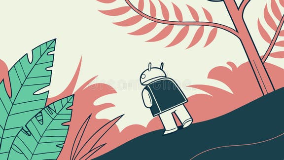 Android Robot in Ancient Forest Ruins Vector Scene, Vector Design ...