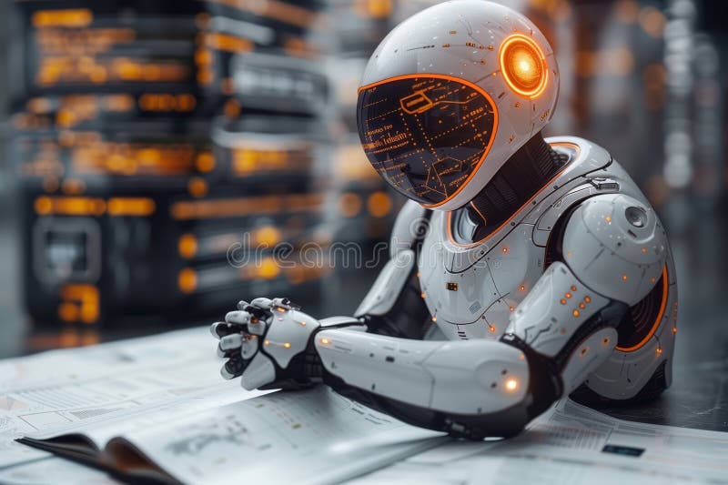 Android Robot with Artificial Intelligence Carefully Examines Paper ...