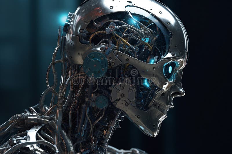 Android or Robot with Artificial Intelligence. Generative AI Stock ...