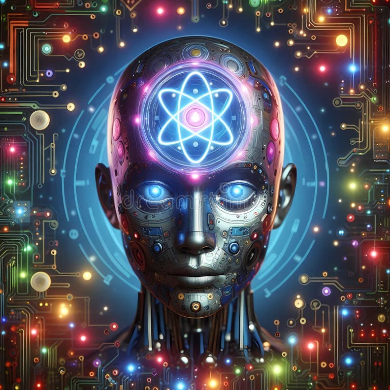 Android Robot with Atom Sign Stock Illustration - Illustration of atom ...