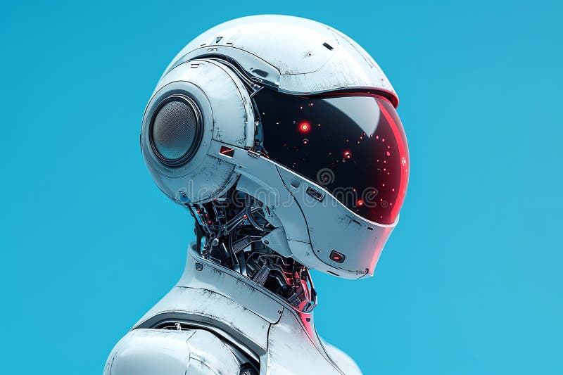 Android Robot on Blue Background Close-up, Side View. Stock ...