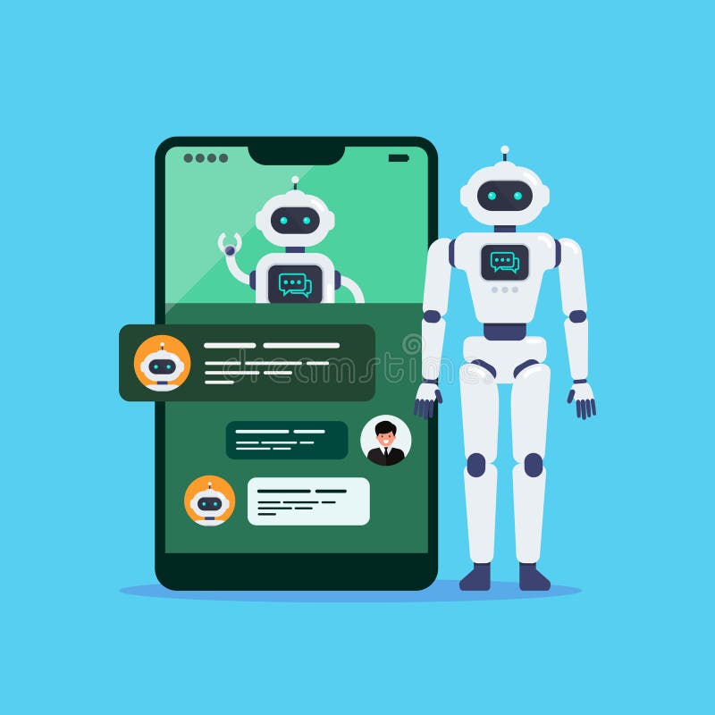 Android Robot and Chat Bot on Smartphone Screen Stock Vector ...