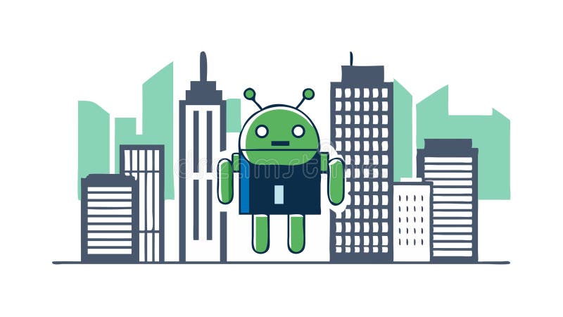 Android Robot in Cityscape, Urban Tech, AI Integration, Vector Design ...