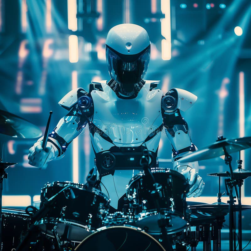 Android Robot Drummer Playing Drums at a Pop Music Concert Stock ...
