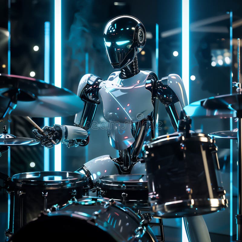 Android Robot Drummer Playing Drums at a Pop Music Concert Stock ...
