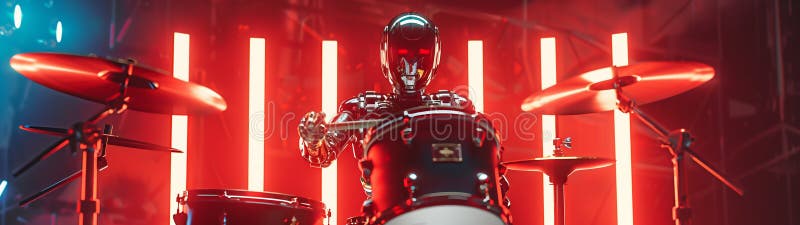 Android Robot Drummer Playing Drums at a Pop Music Concert Stock ...