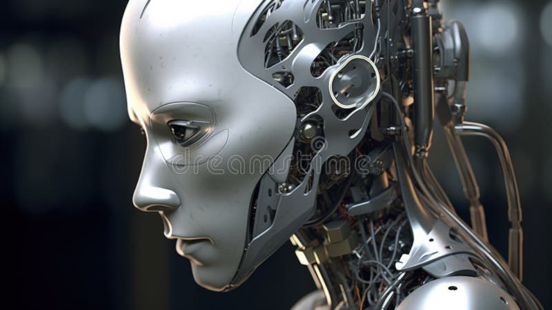Face of Humanoid Metal Robot Close-up Stock Illustration - Illustration ...