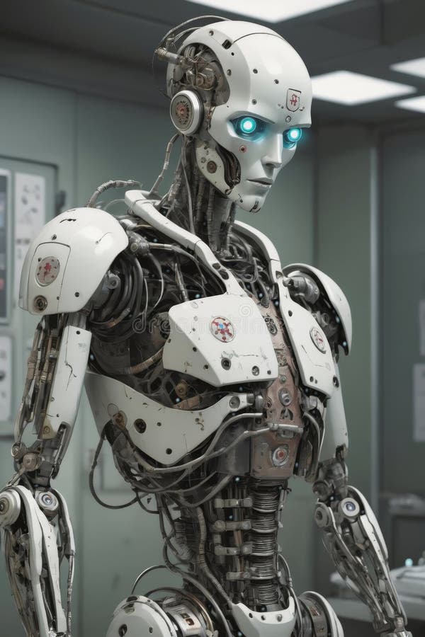 Android Robot from the Future in a Repair Room Stock Image - Image of ...