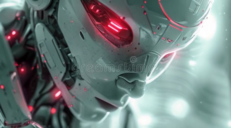 Android with Glowing Red Eyes Wandering through Opulent Victorian ...