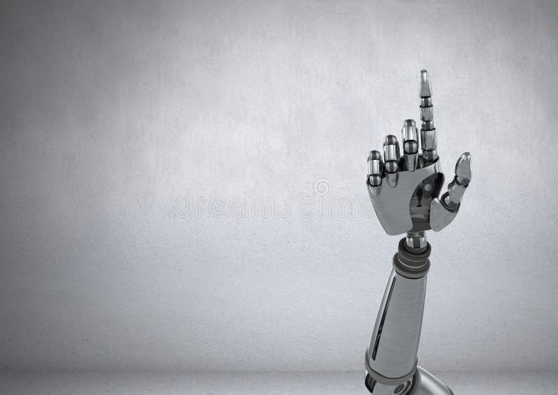 Android Robot Hand Pointing with Grey Background Stock Illustration ...