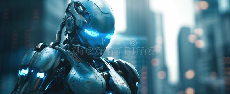 Android Robot Headshot Outdoors Portrait with Copy Space Stock ...