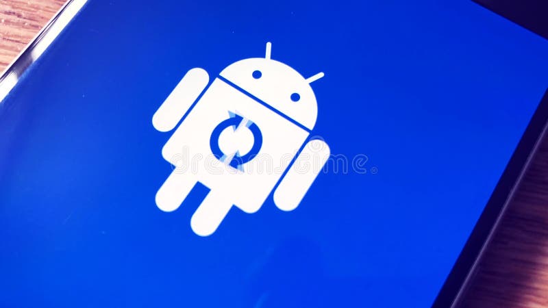 Android Robot Logo Icon on the Samsung Smart Phone Screen during Update ...