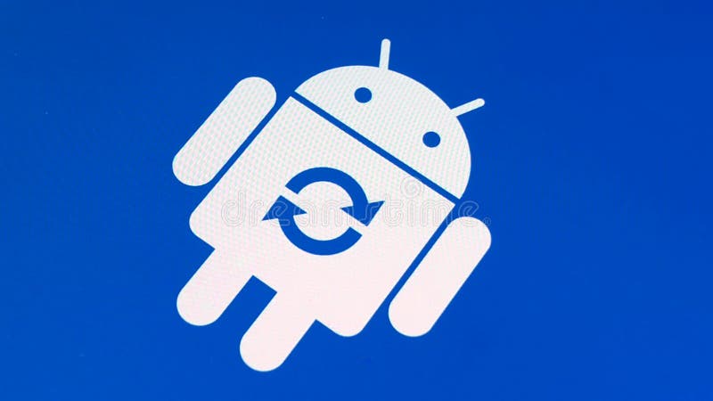 Android Robot Logo Icon on the Samsung Smart Phone Screen during Update ...