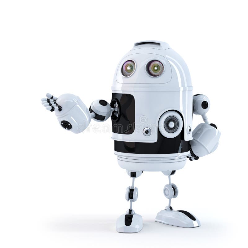 Android Robot Holding a Blank Digital Tablet Pc. Stock Illustration ...