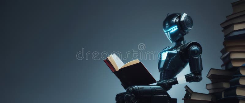 Android Robot Reads a Book, AI Generative Stock Illustration ... Android Robot Reads a Book, AI Generative Stock Illustration ...
