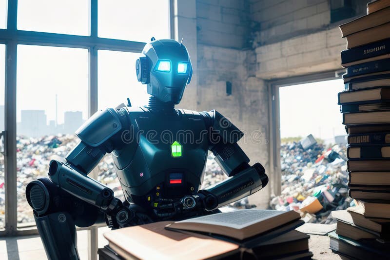 Android Robot Reads a Book, AI Generative Stock Illustration ... Android Robot Reads a Book, AI Generative Stock Illustration ...