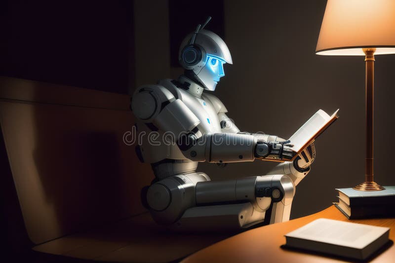 Android Robot Reads a Book, AI Generative Stock Illustration ... Android Robot Reads a Book, AI Generative Stock Illustration ...