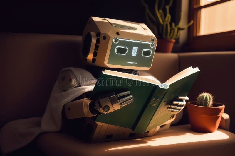 Android Robot Reads a Book, AI Generative Stock Illustration ... Android Robot Reads a Book, AI Generative Stock Illustration ...