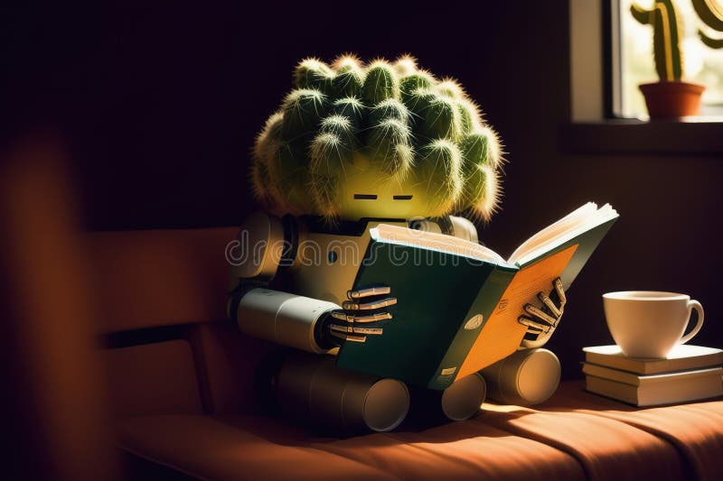 Android Robot Reads a Book, AI Generative Stock Illustration ... Android Robot Reads a Book, AI Generative Stock Illustration ...