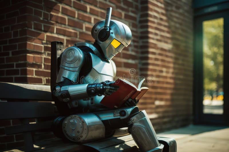 Android Robot Reads a Book, AI Generative Stock Illustration ... Android Robot Reads a Book, AI Generative Stock Illustration ...