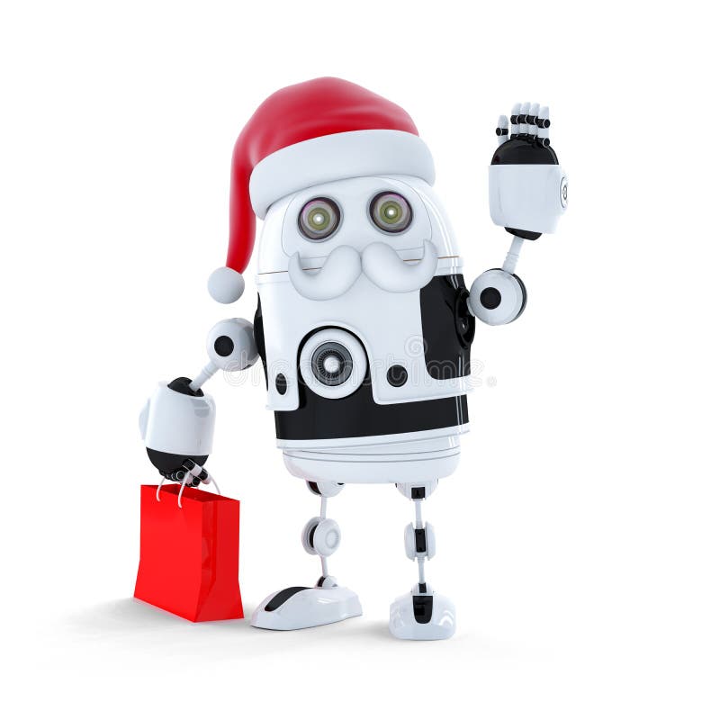 Android Robot with Santa S Hat and a Shopping Bag Stock Illustration ...