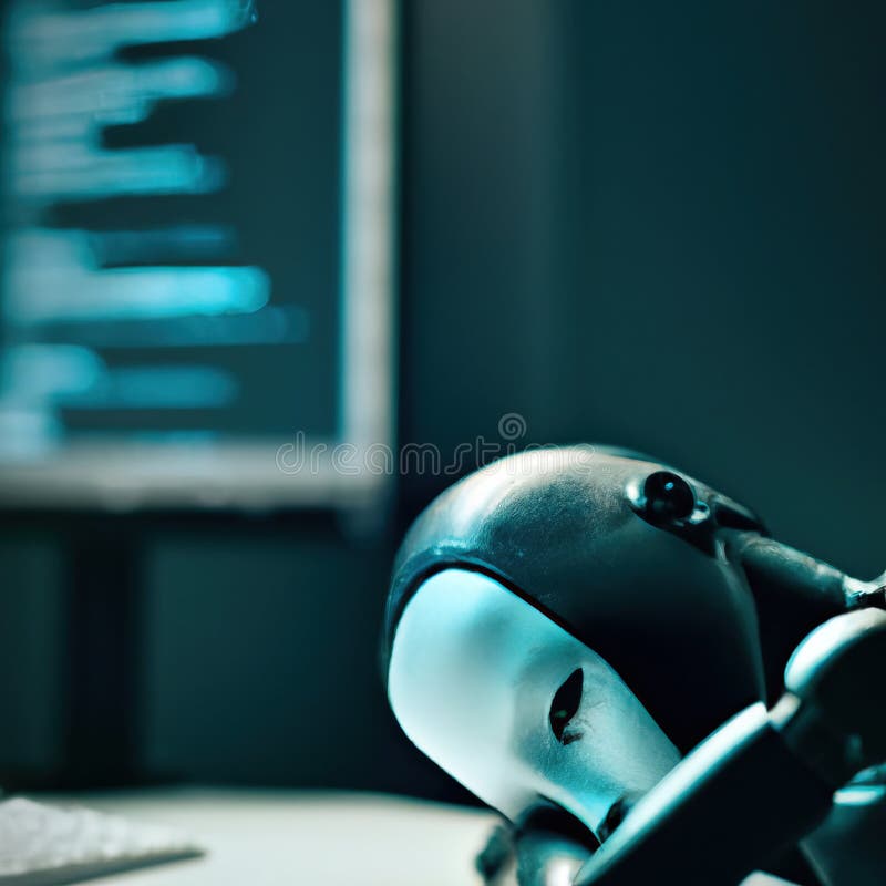 Android Robot Sleeping at the Desk in the Office. Burnout or Mental ...