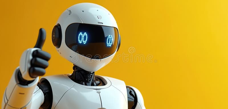 Android Robot with Thumb Up Gesture Against Bright Yellow Backdrop. AI ...