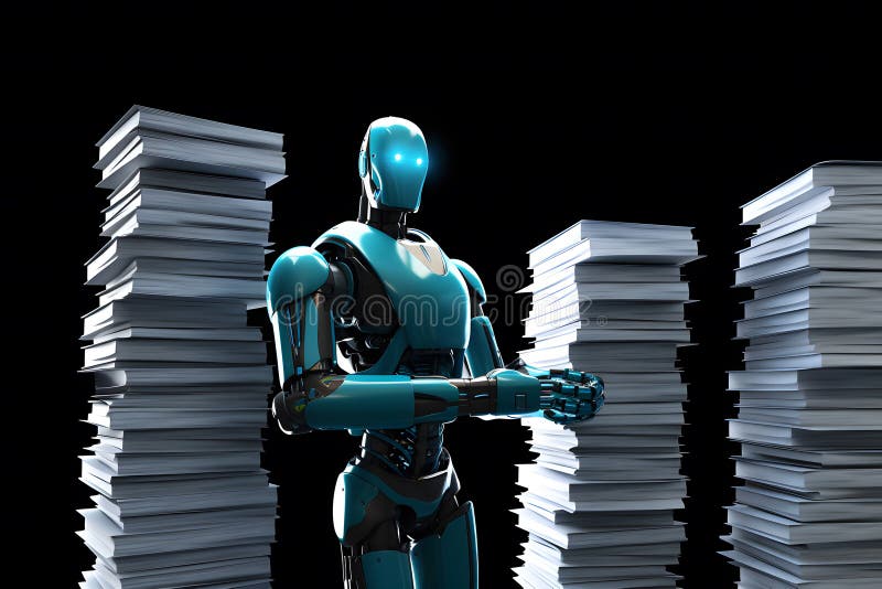 Android Robot for Working with Archive Documents. Neural Network AI ...