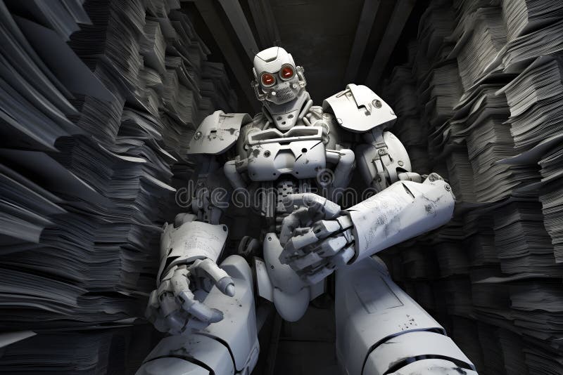 Android Robot for Working with Archive Documents. Neural Network AI ...