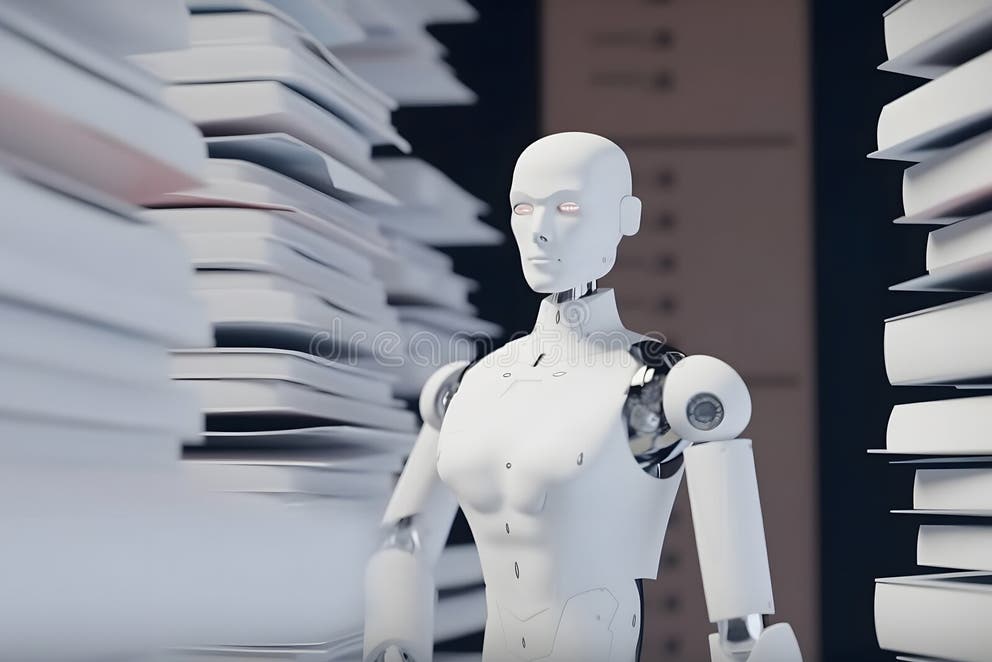 Android Robot for Working with Archive Documents. Neural Network AI ...