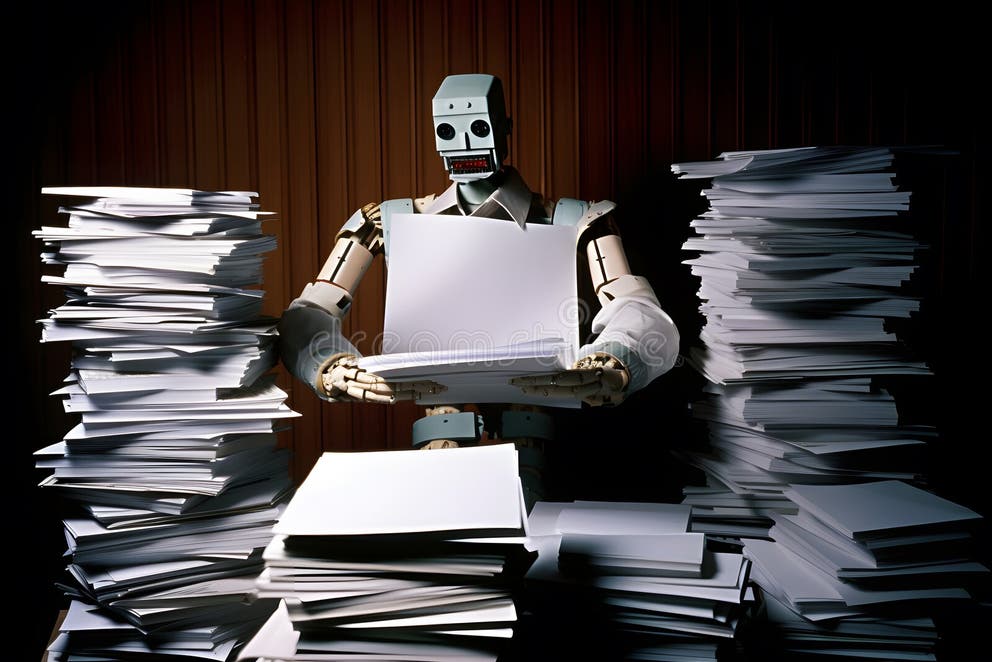 Android Robot for Working with Archive Documents. Neural Network AI ...