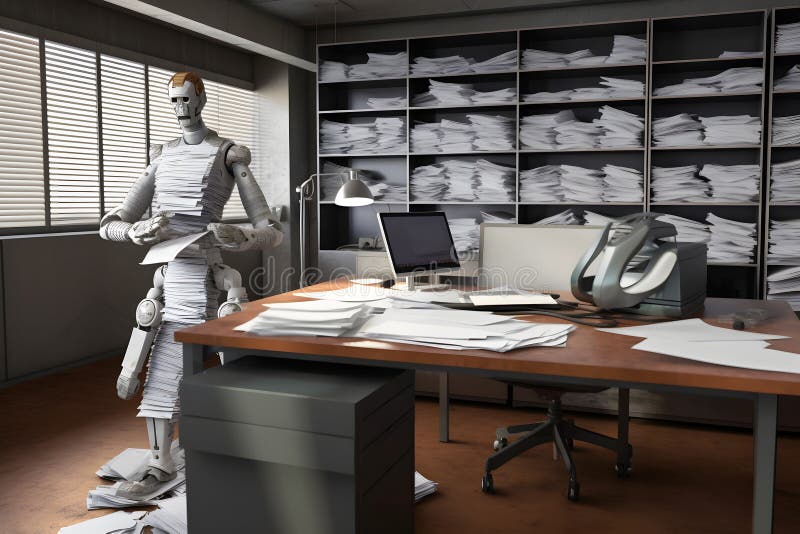 Android Robot for Working with Archive Documents. Neural Network AI ...