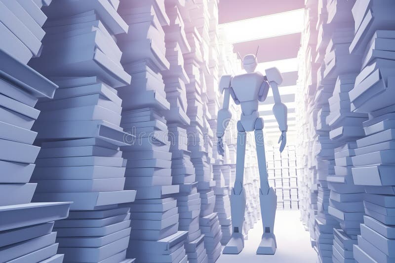 Android Robot for Working with Archive Documents. Neural Network AI ...