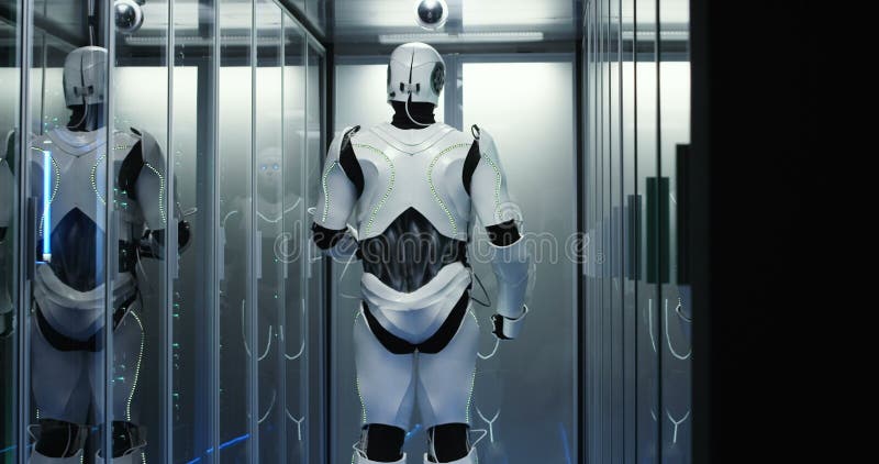 Futuristic Android Robot Working in Server Room Stock Video - Video of ...