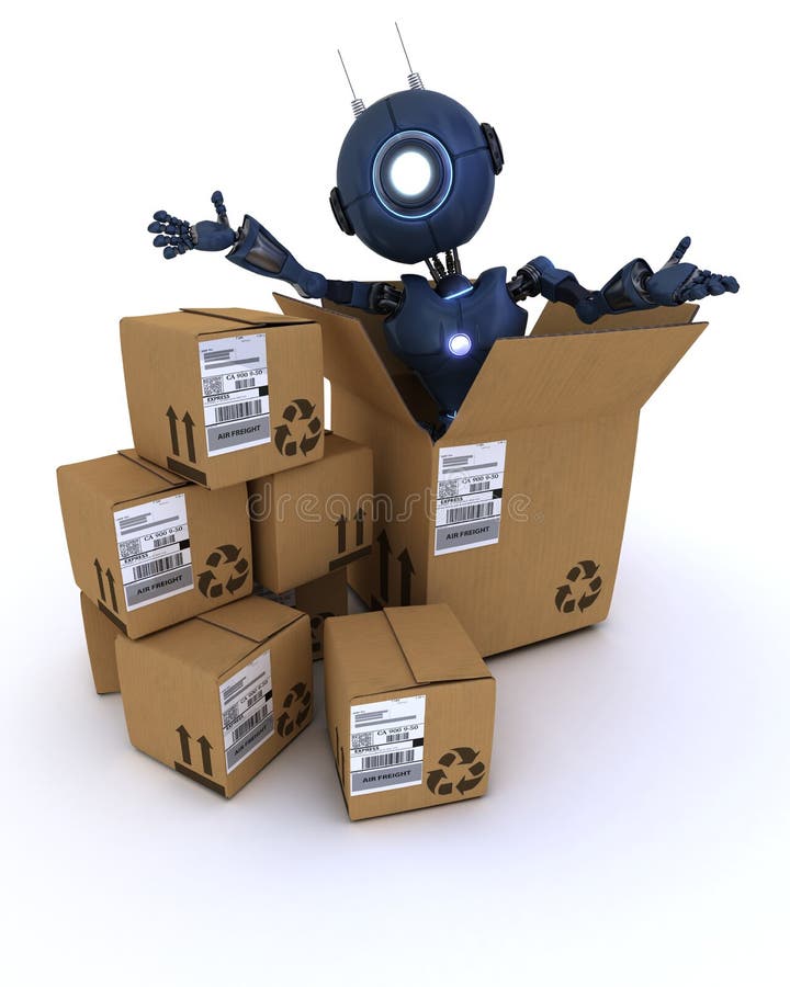 Android with Shipping Boxes Stock Illustration - Illustration of ...