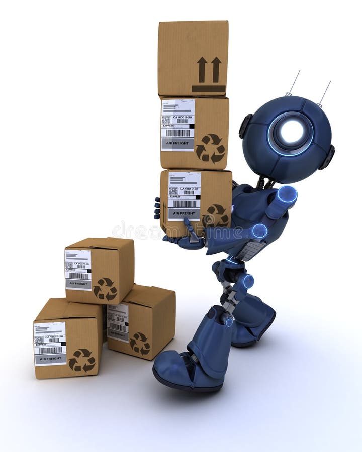 Android with Shipping Boxes Stock Illustration - Illustration of carton ...